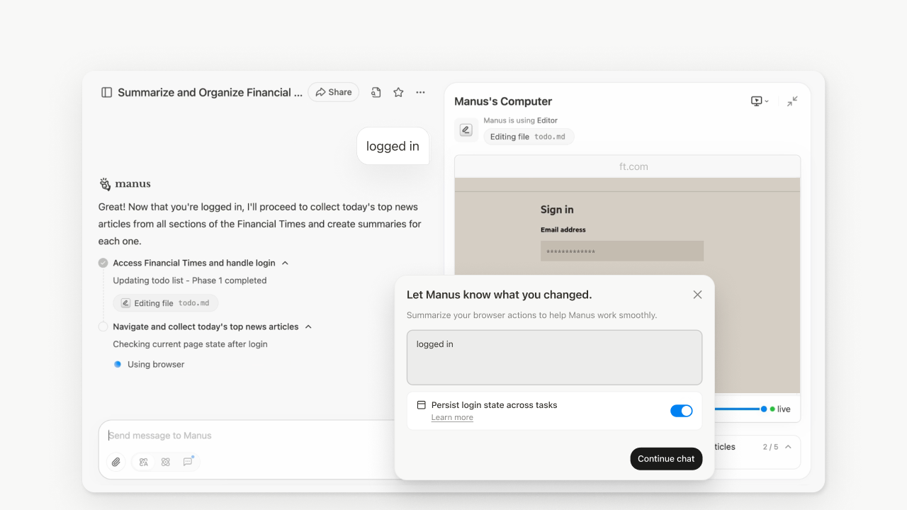 Mises à jour - Manus